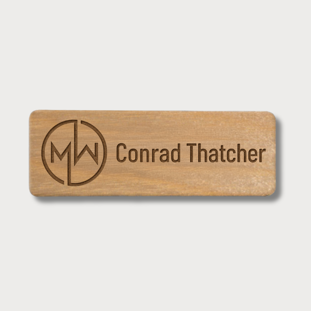 Engraved eco friendly Wooden Name badge |logo and one line of text ...